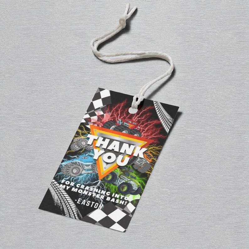 EDITABLE Monster Truck Thank You Tags, Monster Truck Thank You Cards ...