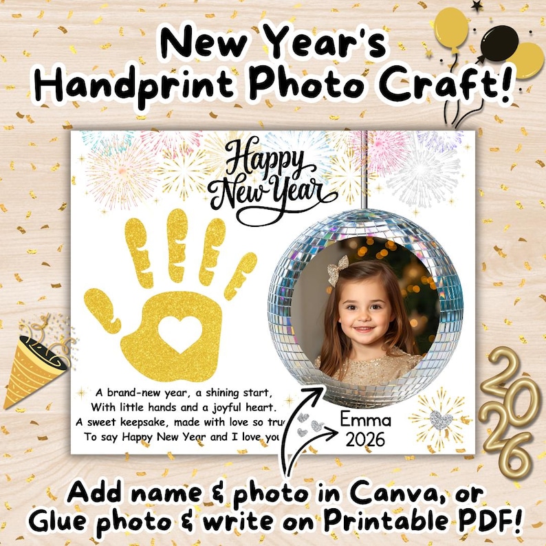 New Years Handprint Craft, 2026 Handprint Art Poem, Kindergarten ...