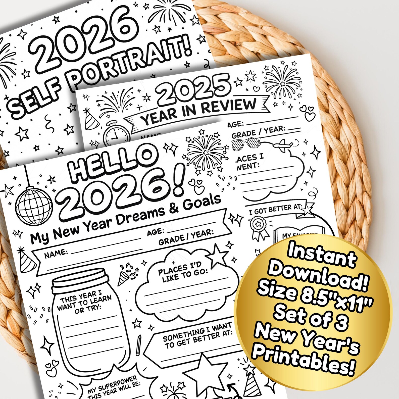 New Years Goals Resolution Printable for Kids, Year in Review Goals ...