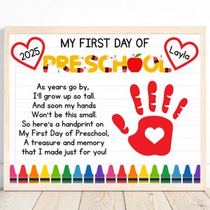 First Day of Preschool Handprint Craft Poem, First Day Kindergarten ...