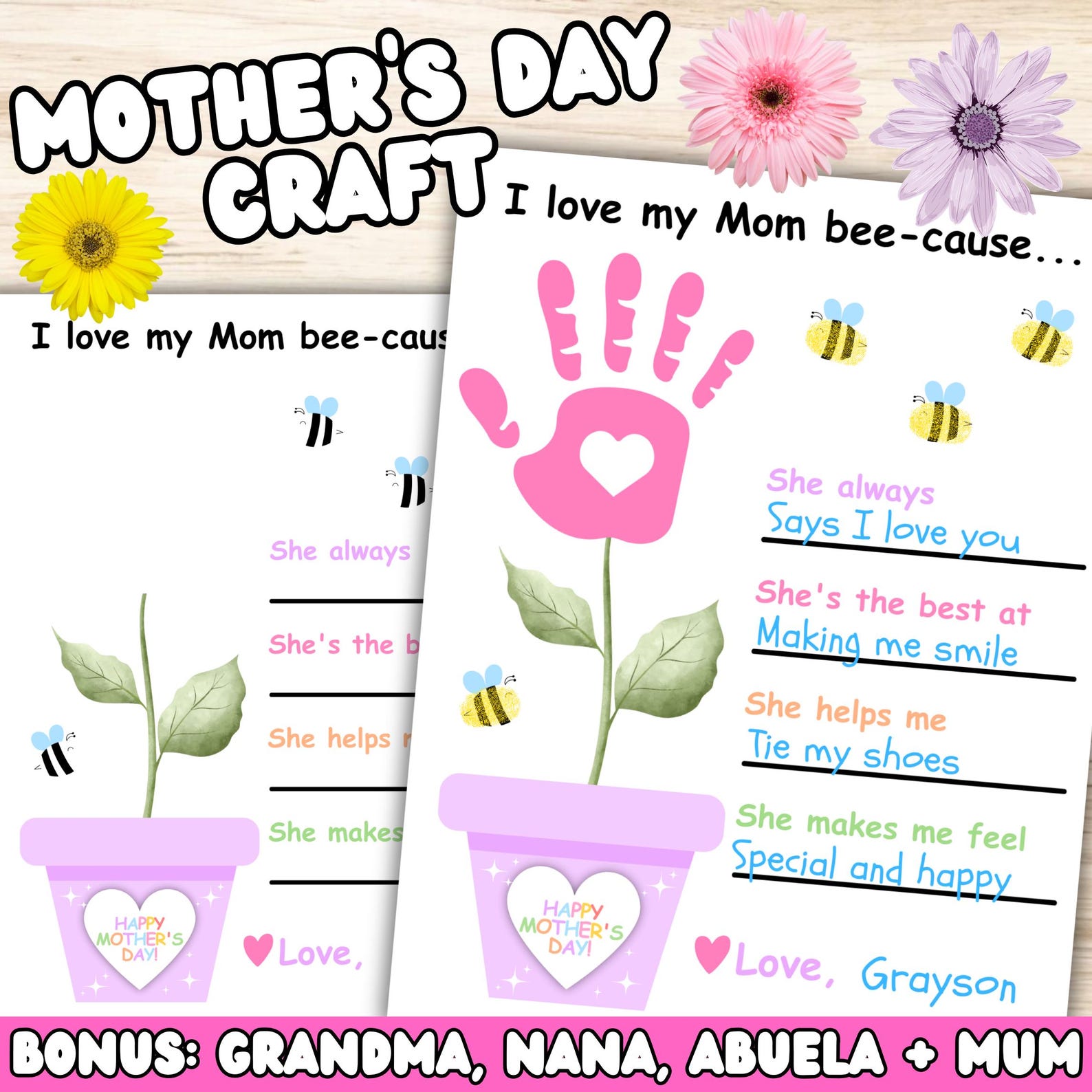 Mothers Day Handprint Art Craft, Mom Handprint Fingerprint Craft ...
