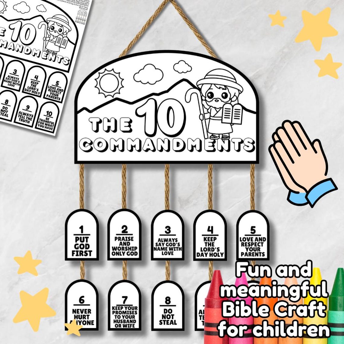 10 COMMANDMENTS Bible Craft for Kids, Sunday School Printables, Kids ...