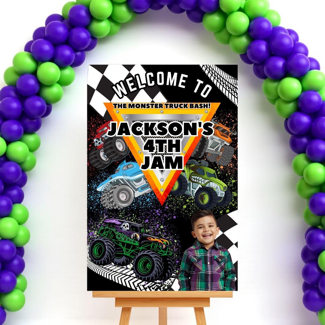 Monster Truck Birthday Welcome Sign, Monster Truck Party, Boys Monster ...