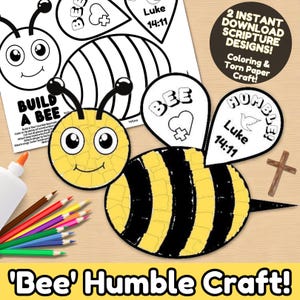 Bee Humble Craft, Summer Crafts, Kids Bible Camp Coloring Craft, Sunday ...