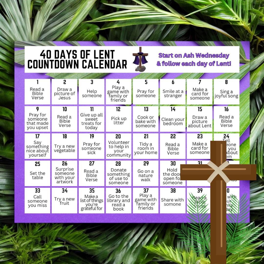 40 Days of Lent Countdown Calender, Lent Crafts, Kids Lent Activity ...