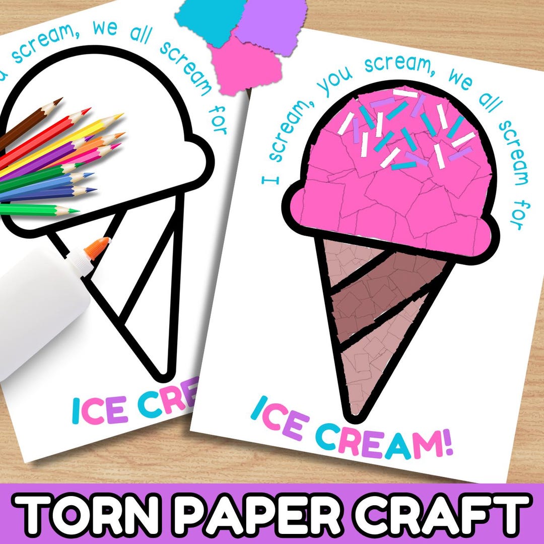 Kids Summer Crafts, Torn Paper Crafts, Ice Cream Craft, Easy Crafts for ...