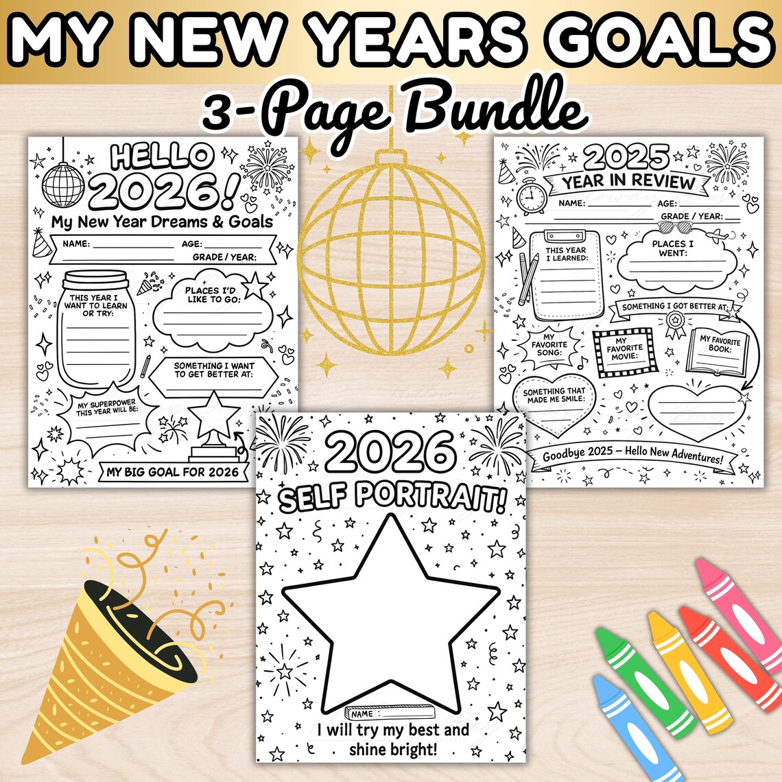 New Years Goals Resolution Printable for Kids, Year in Review Goals ...