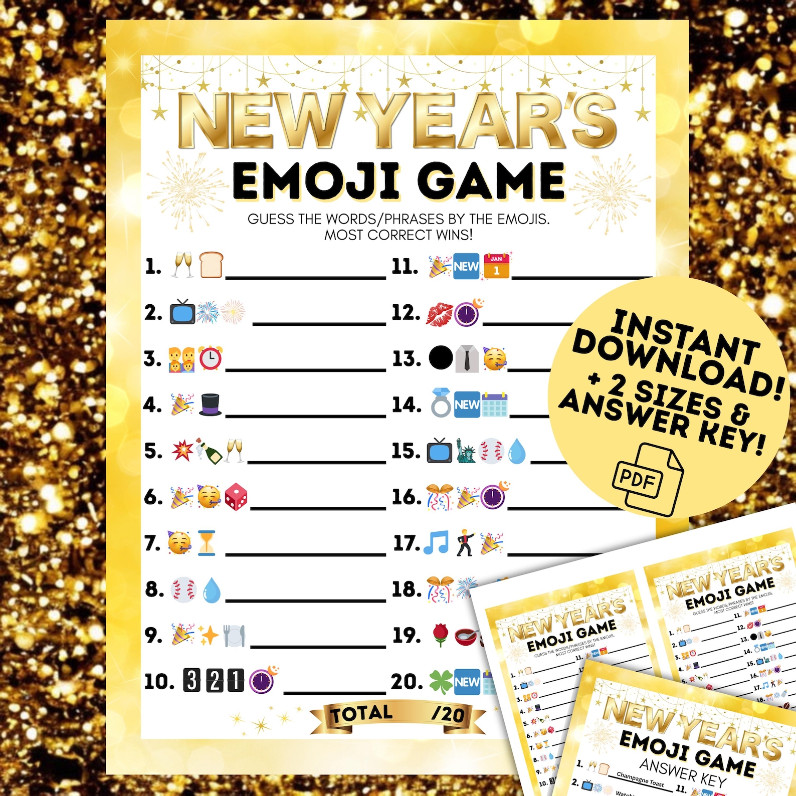 New Year’s Eve Game, New Years Emoji Game, Printable New Years Decor ...