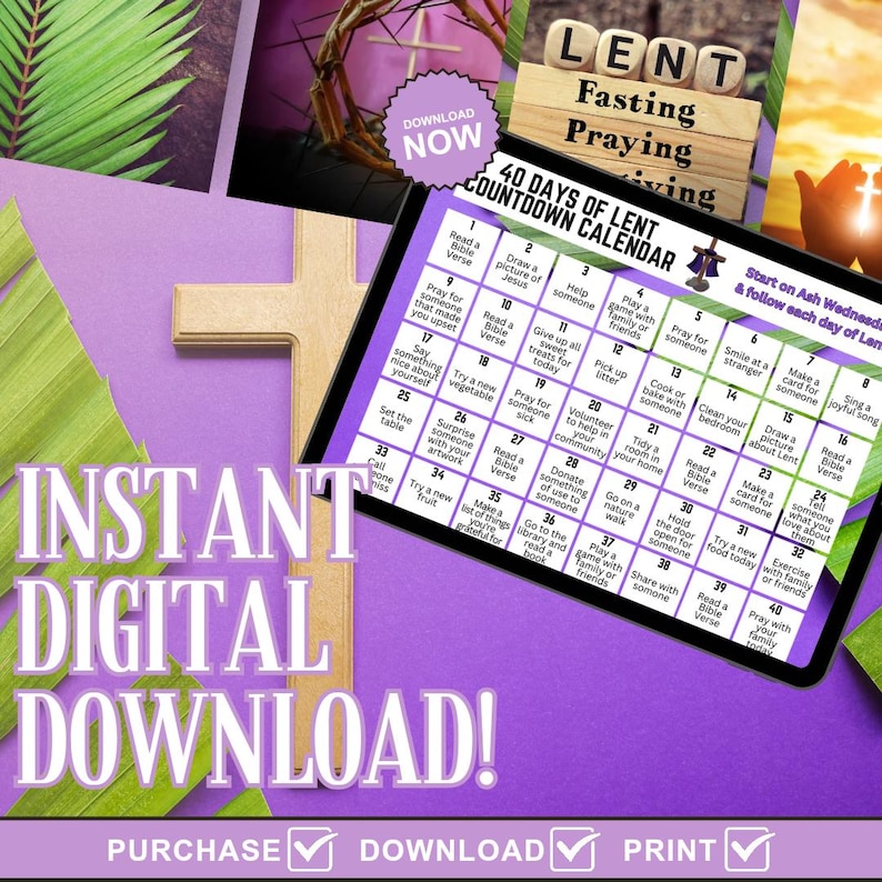 40 Days of Lent Countdown Calender, Lent Crafts, Kids Lent Activity ...