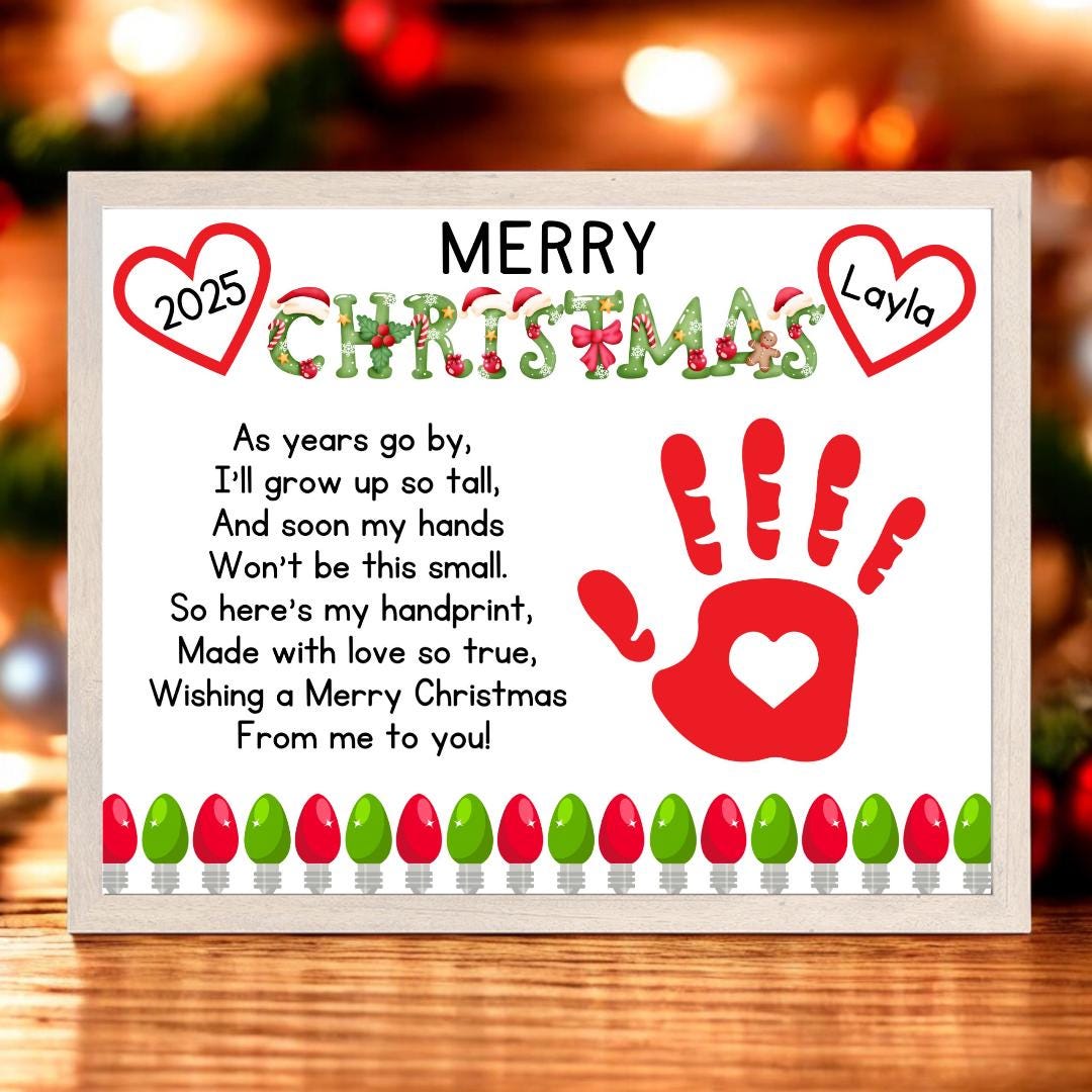 EDITABLE Merry Christmas Poem Handprint Craft, Kindergarten Preschool ...