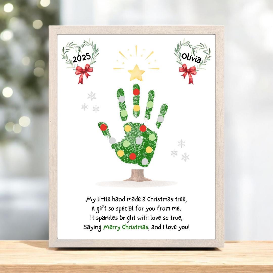 Christmas Handprint Art, Christmas Craft Gift Printable, DIY Christmas ...
