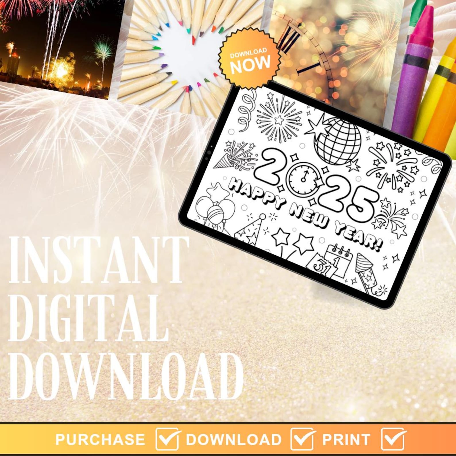New Years Coloring Page, 2025 New Years Coloring Page, New Years Decor ...