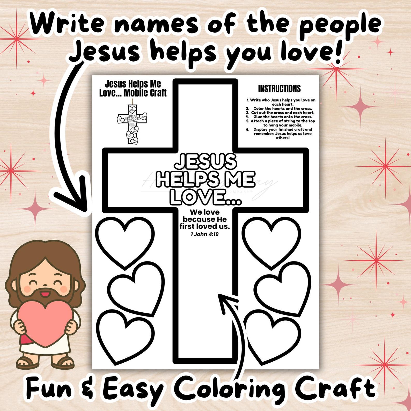 Jesus Helps Me Love Valentines Mobile, Valentine Bible Activity for ...