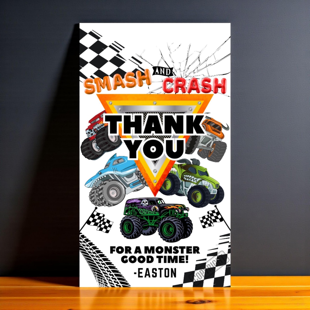 Monster Truck Thank You Tags, Monster Truck Thank You Cards, Monster ...