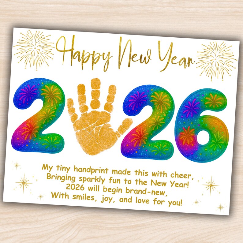 New Years Handprint Craft, 2026 New Year's Printable Handprint Art ...