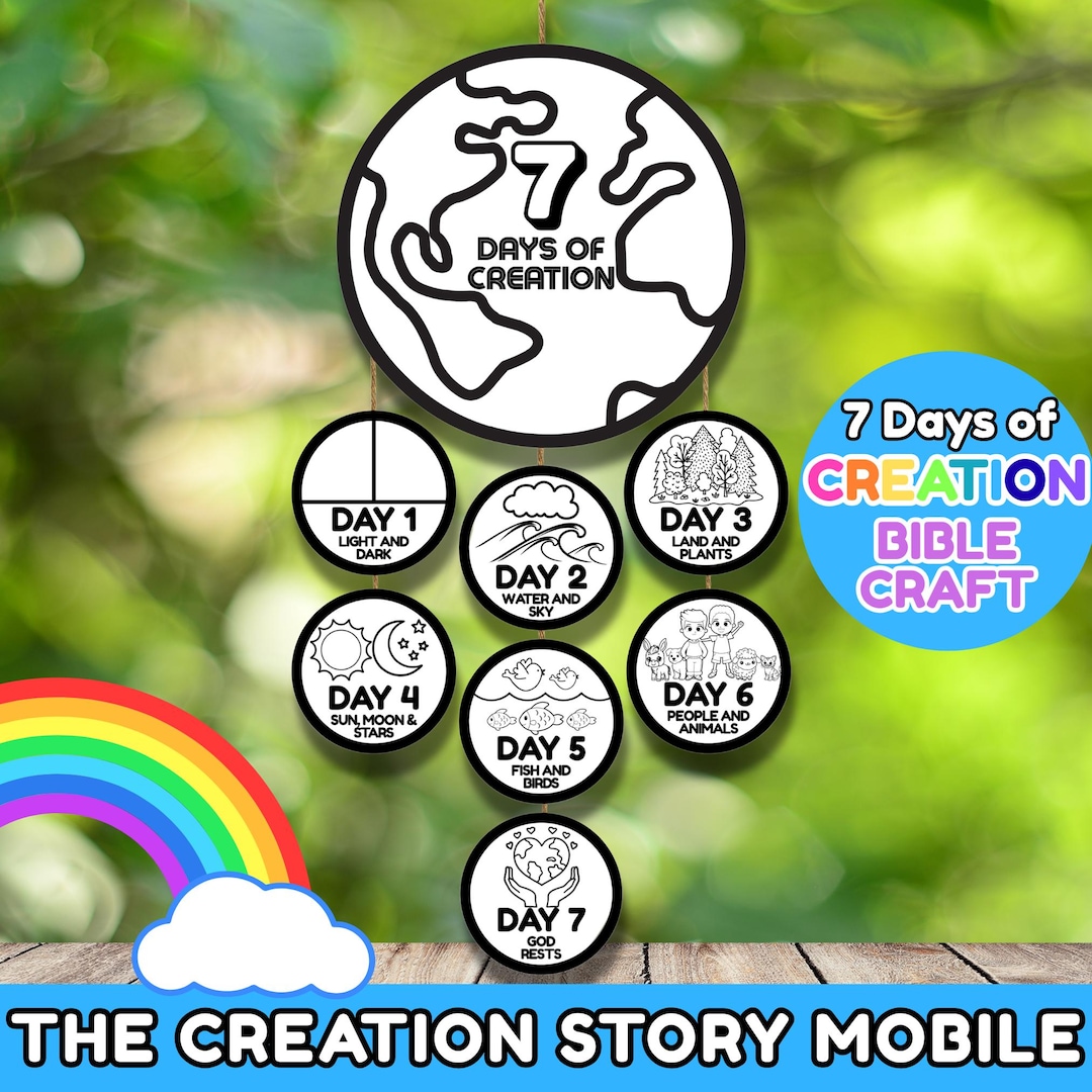 7 Days of Creation Mobile Bible Story Coloring Craft for Kids, Sunday ...
