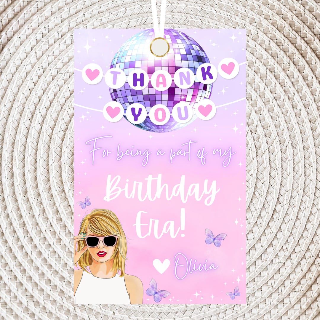Taylor Thank You Tag, Taylor Birthday Tags, Favor Tags, Eras Birthday ...