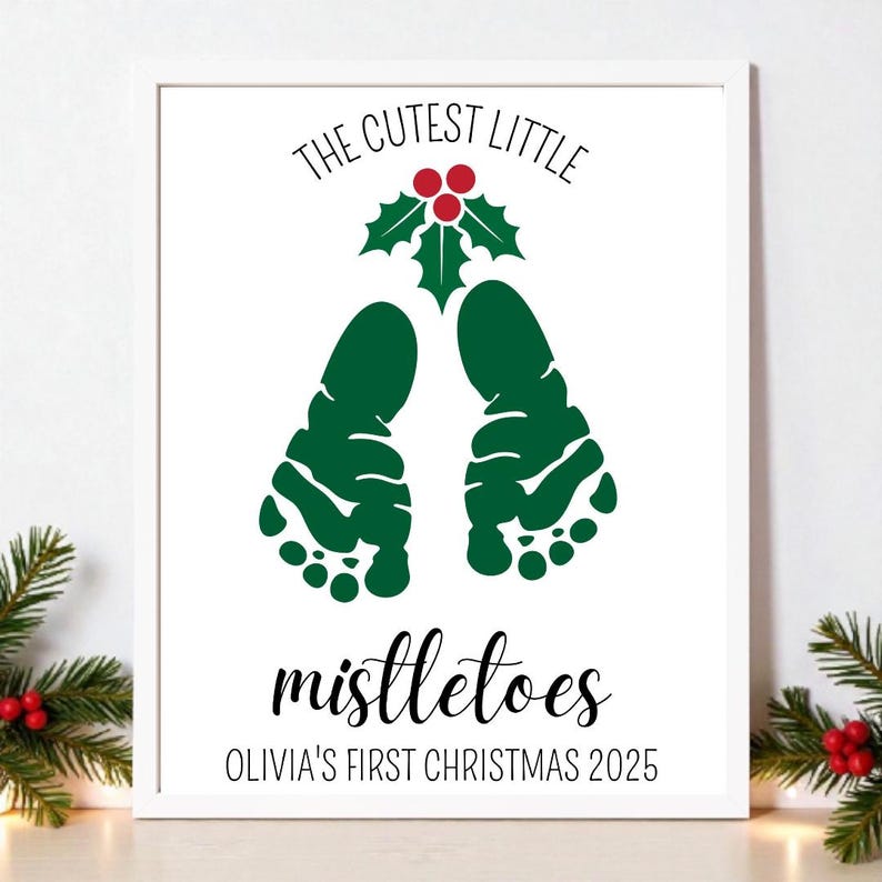 EDITABLE Mistletoes Christmas Handprint Footprint Art, Toddler Baby ...