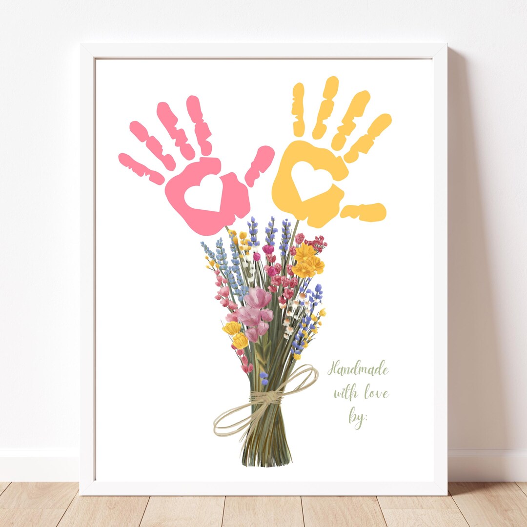 Flower Handprint Art, Handprint Craft, Printable Bouquet, Parent Gift ...