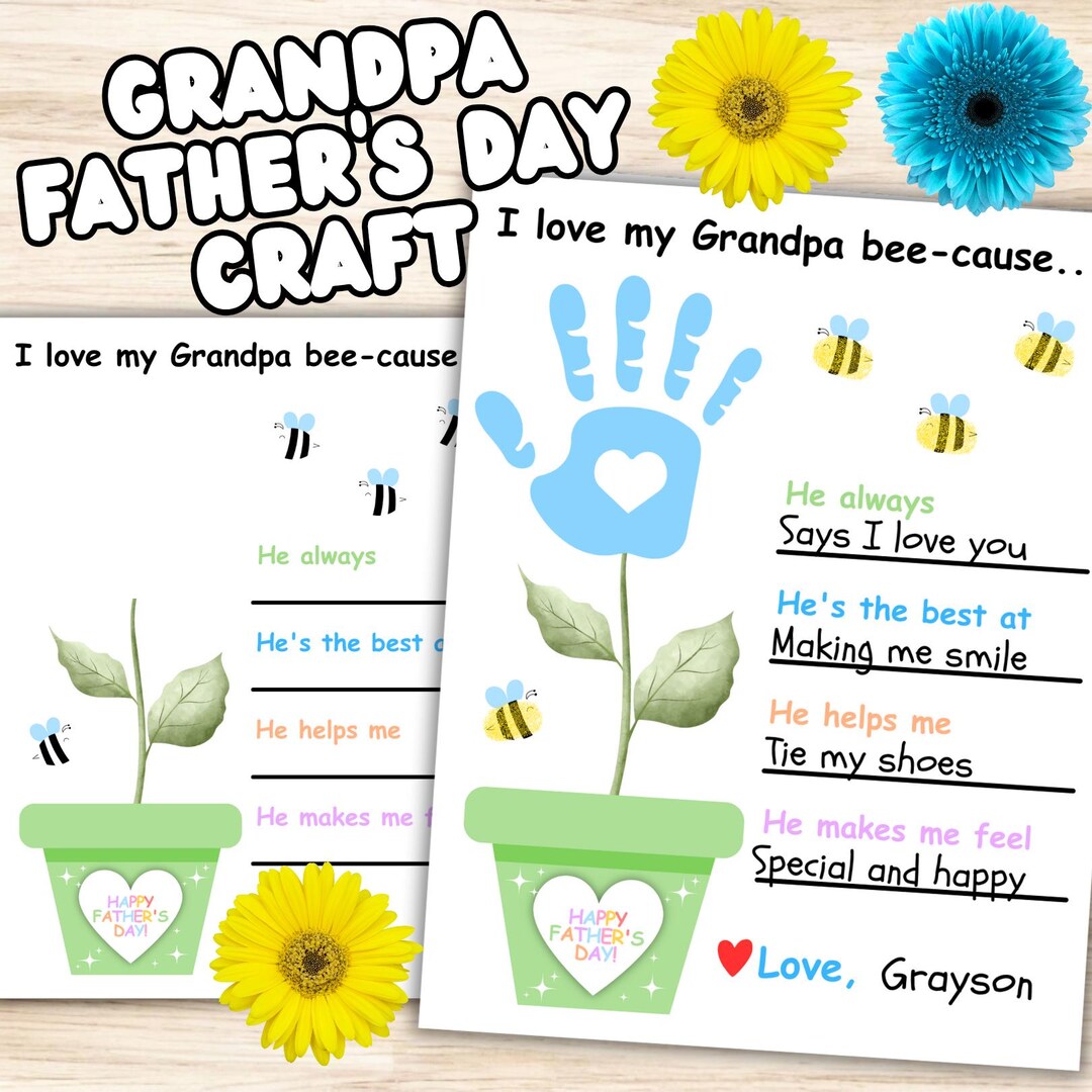 Fathers Day Handprint Art Craft, Grandpa Handprint Fingerprint Craft ...