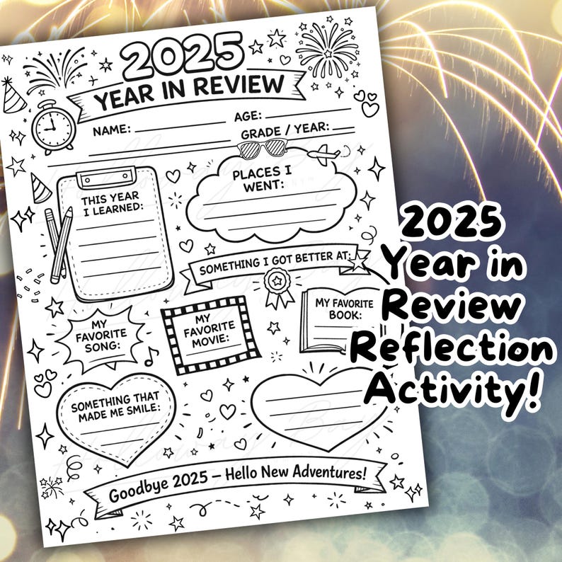 New Years Goals Resolution Printable for Kids, Year in Review Goals ...