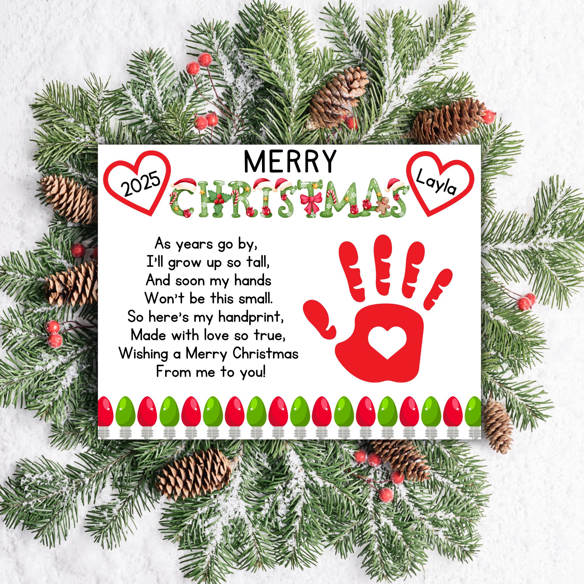 EDITABLE Merry Christmas Poem Handprint Craft, Kindergarten Preschool ...