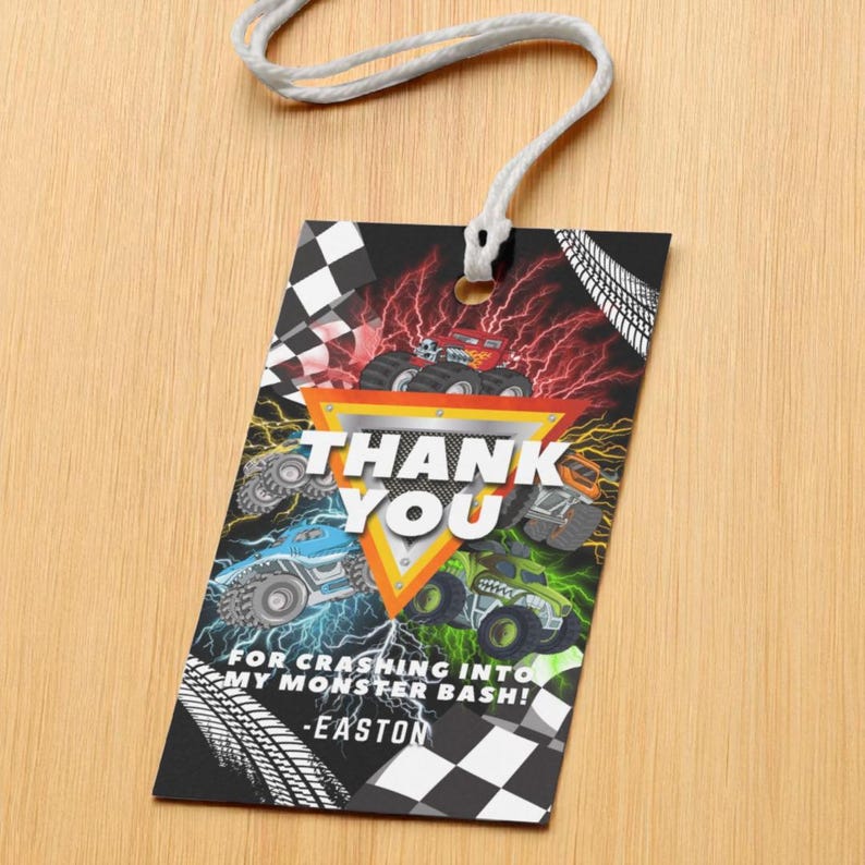 EDITABLE Monster Truck Thank You Tags, Monster Truck Thank You Cards ...