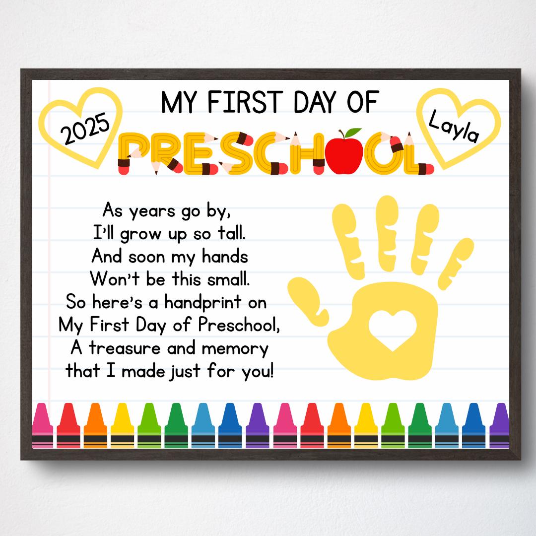 EDITABLE First Day of Preschool Poem Handprint Craft, Kindergarten ...