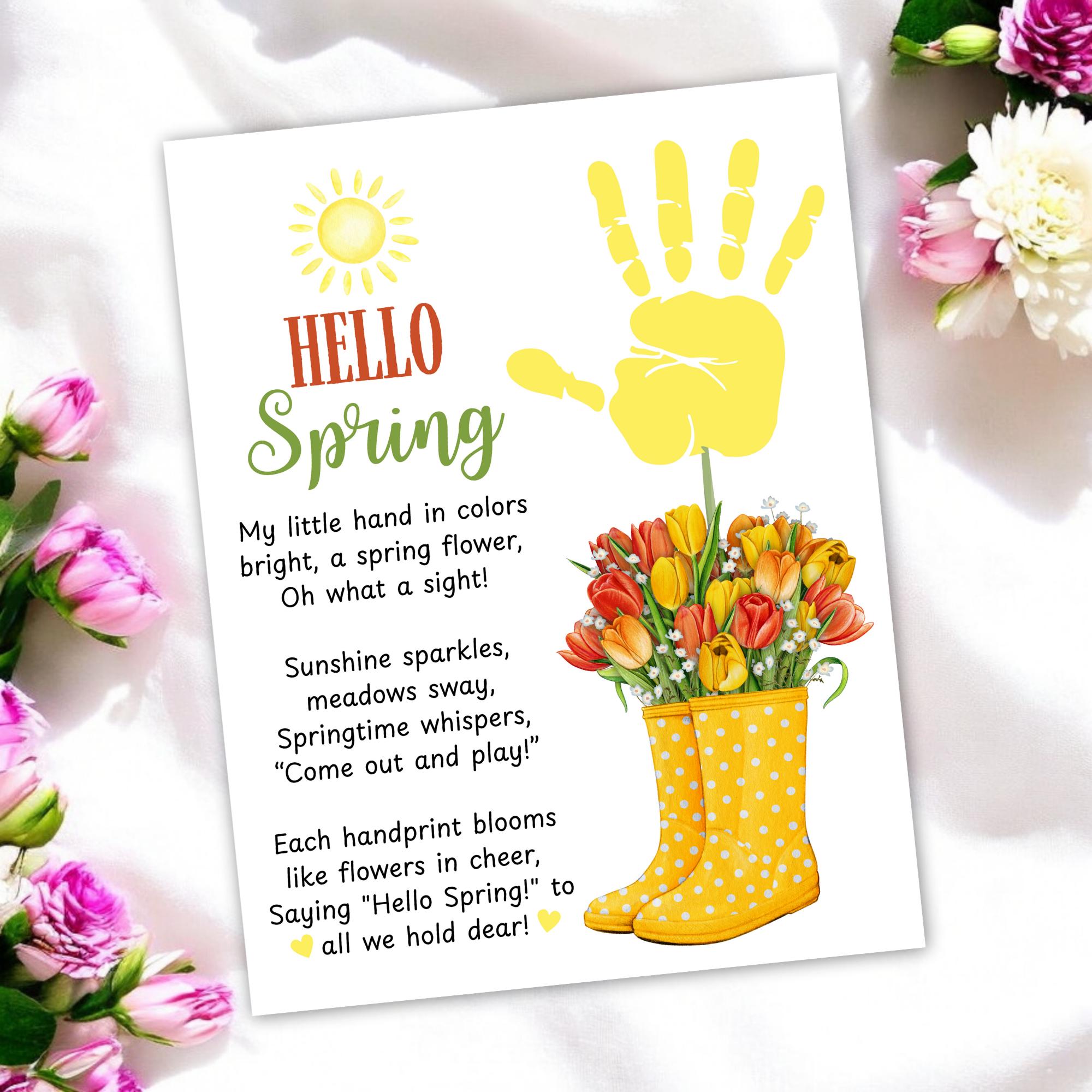 Spring Handprint Art, Spring Flower Handprint Craft, Hello Spring ...