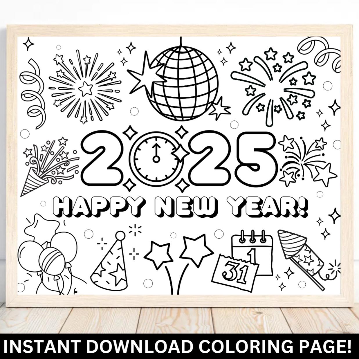 New Years Coloring Page, 2025 New Years Coloring Page, New Years Decor ...