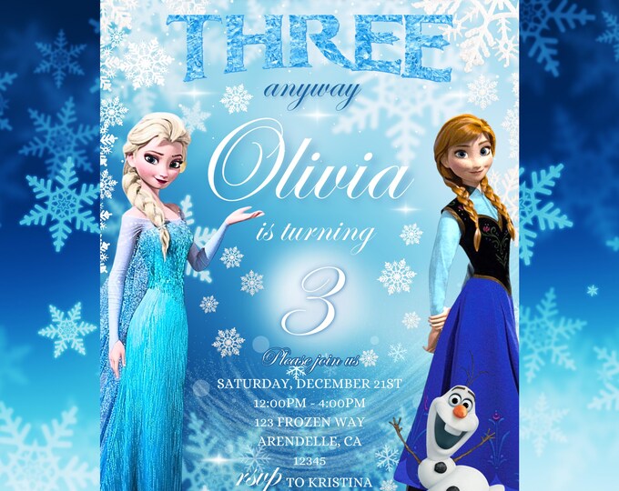 Frozen 3rd Birthday Invitation, Frozen Birthday, Elsa 3rd Birthday ...