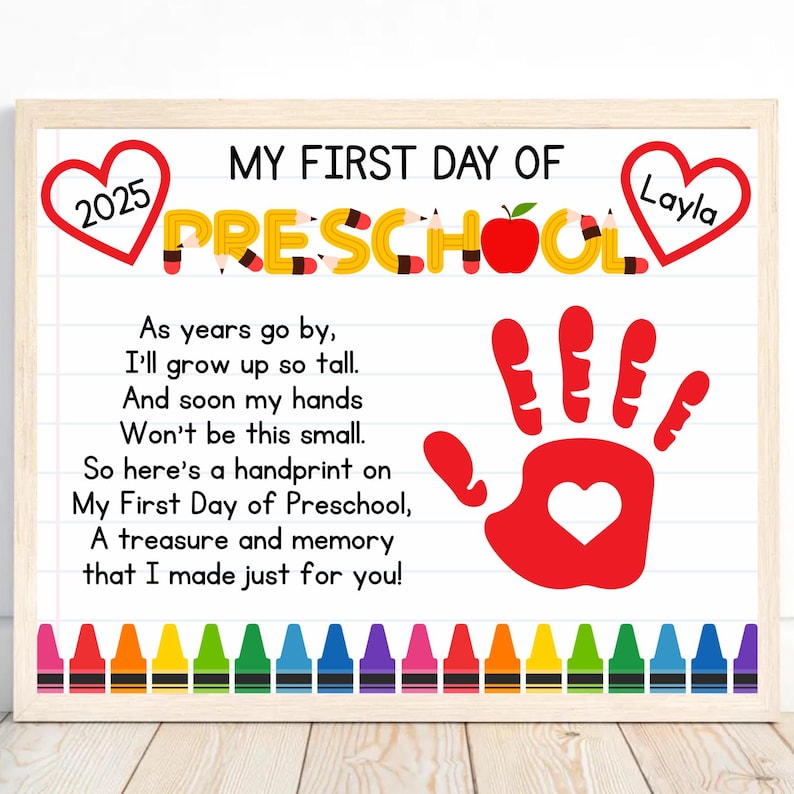 EDITABLE First Day of Preschool Poem Handprint Craft, Kindergarten ...
