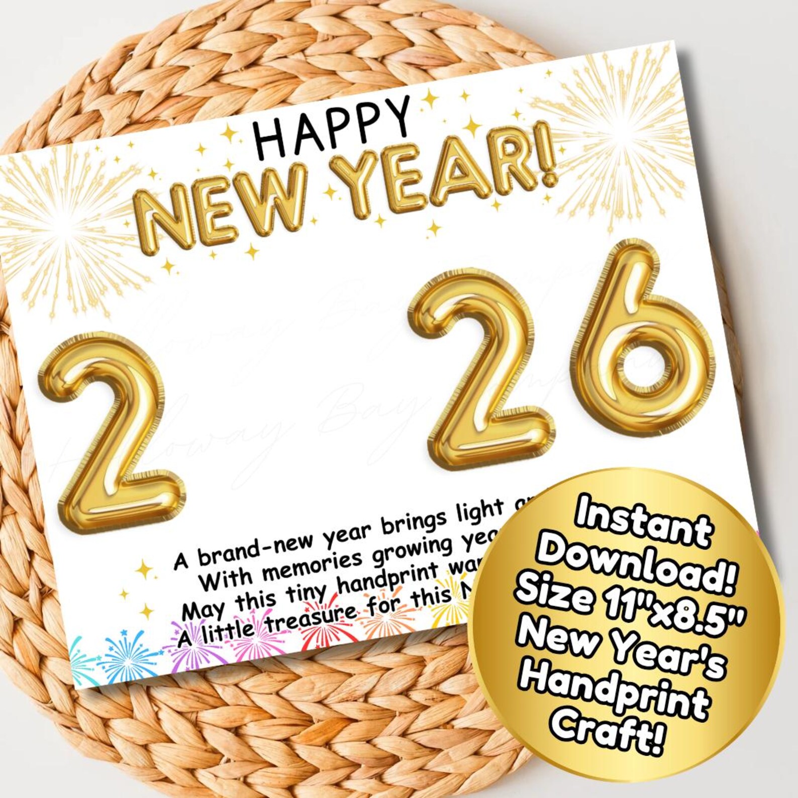 New Years Handprint Craft 2026, New Years Poem Keepsake, Toddler ...