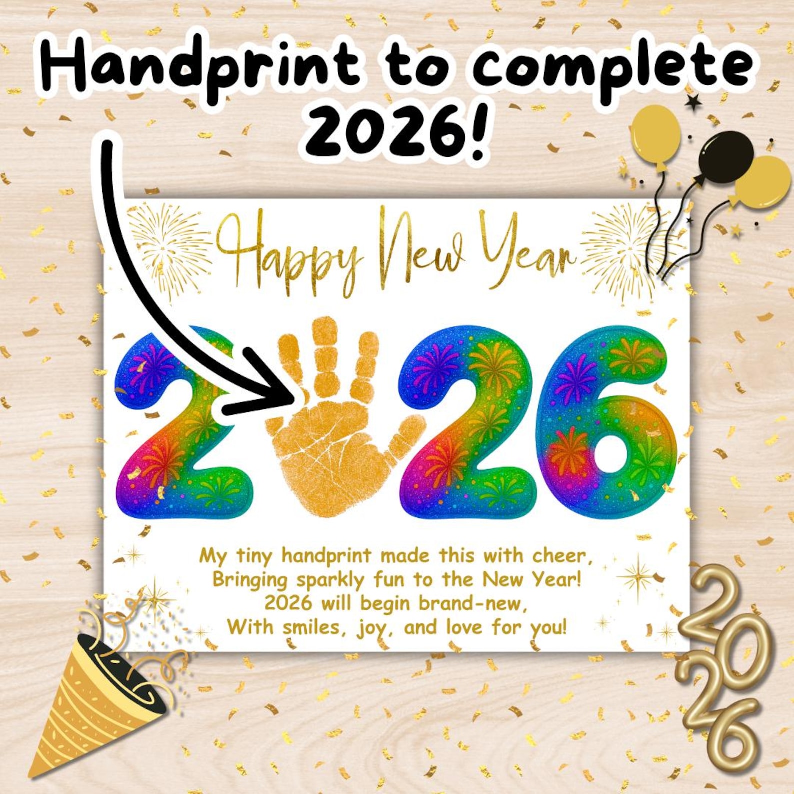 New Years Handprint Craft, 2026 New Year's Printable Handprint Art ...