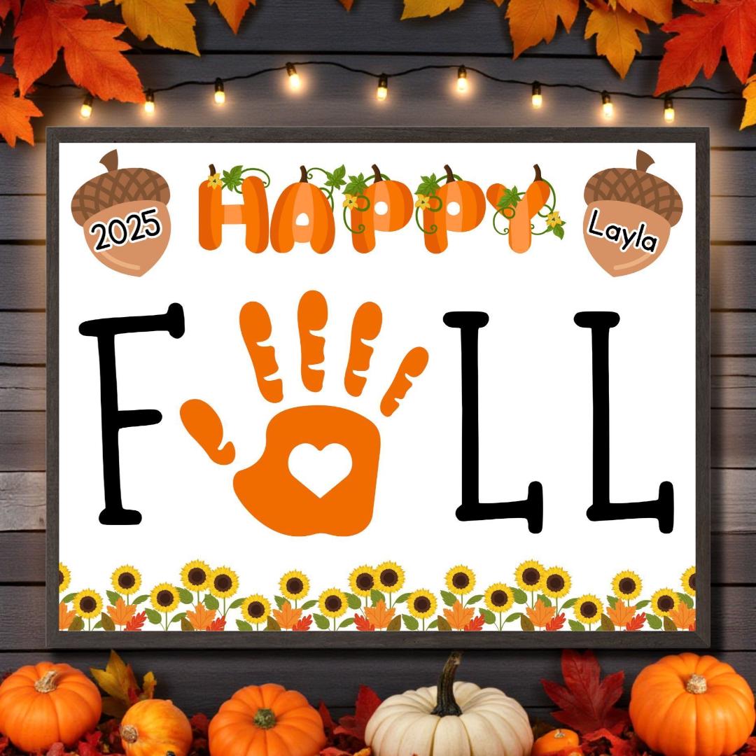 Happy Fall Handprint Craft, Kindergarten Preschool Prek First Day of ...
