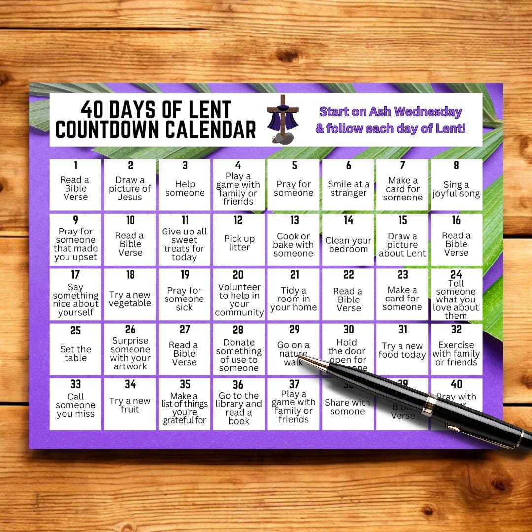 40 Days of Lent Countdown Calender, Lent Crafts, Kids Lent Activity ...