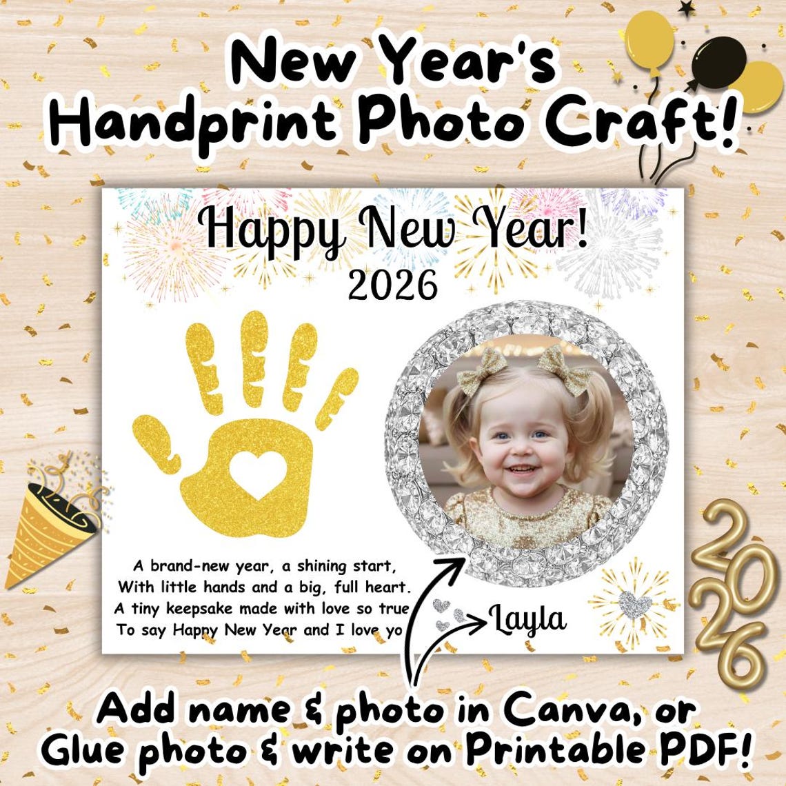 New Years Crafts, New Years 2026 Poem Handprint Craft Kindergarten ...