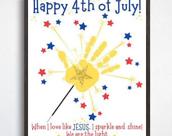 Sparkler Handprint Craft Printable, Fourth of July Handprint Art, 4th ...