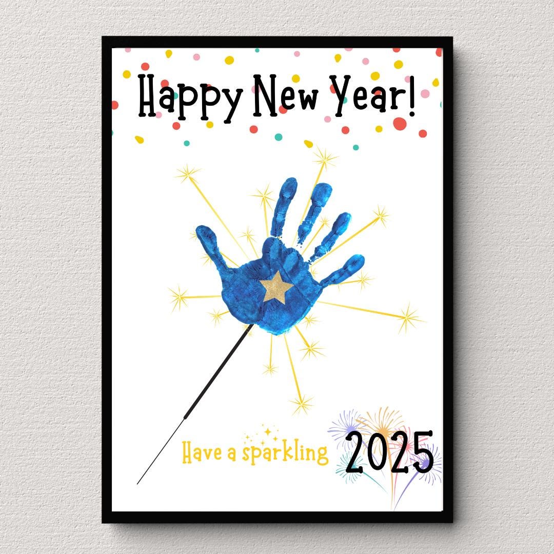 New Years Handprint Art, New Year's Eve Kids Printable Craft, New Years ...