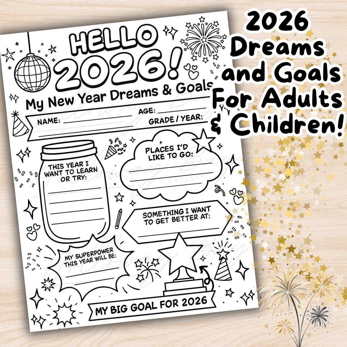 New Years Goals Resolution Printable for Kids, Year in Review Goals ...