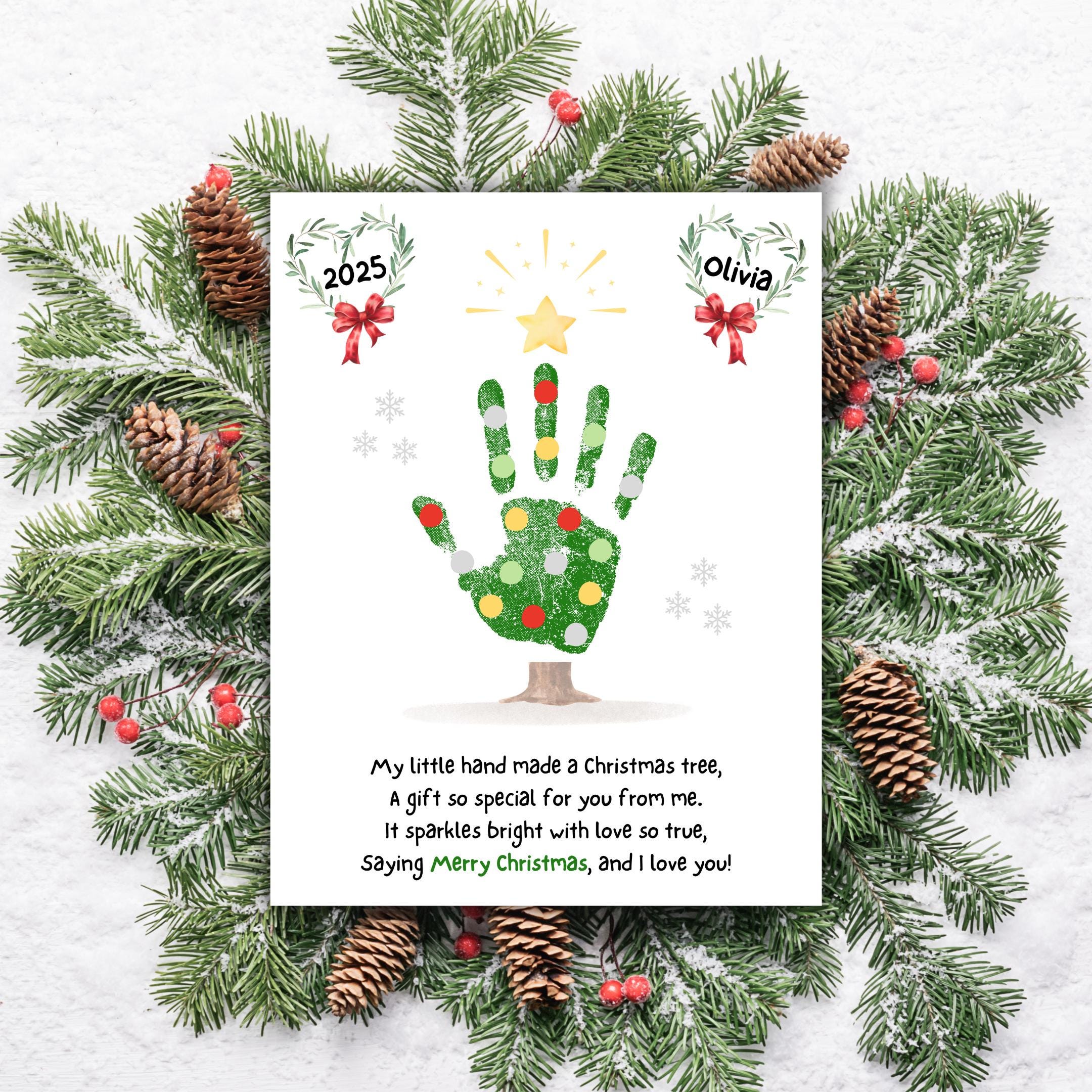 Christmas Handprint Art, Christmas Craft Gift Printable, DIY Christmas ...