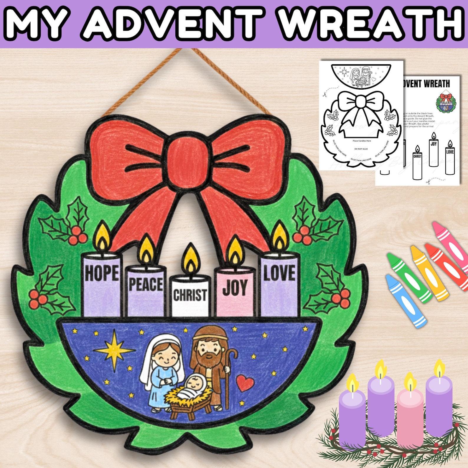 Advent Sunday School Craft, Advent Wreath Christmas Coloring Page ...