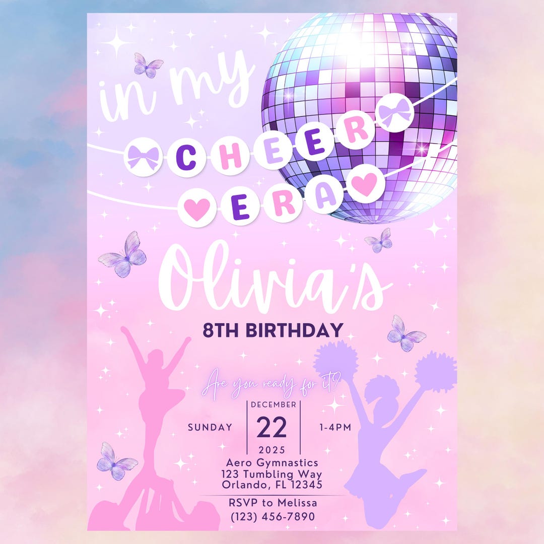 Cheer Birthday Invitation, Cheerleading Invite, Taylor Birthday Invite ...