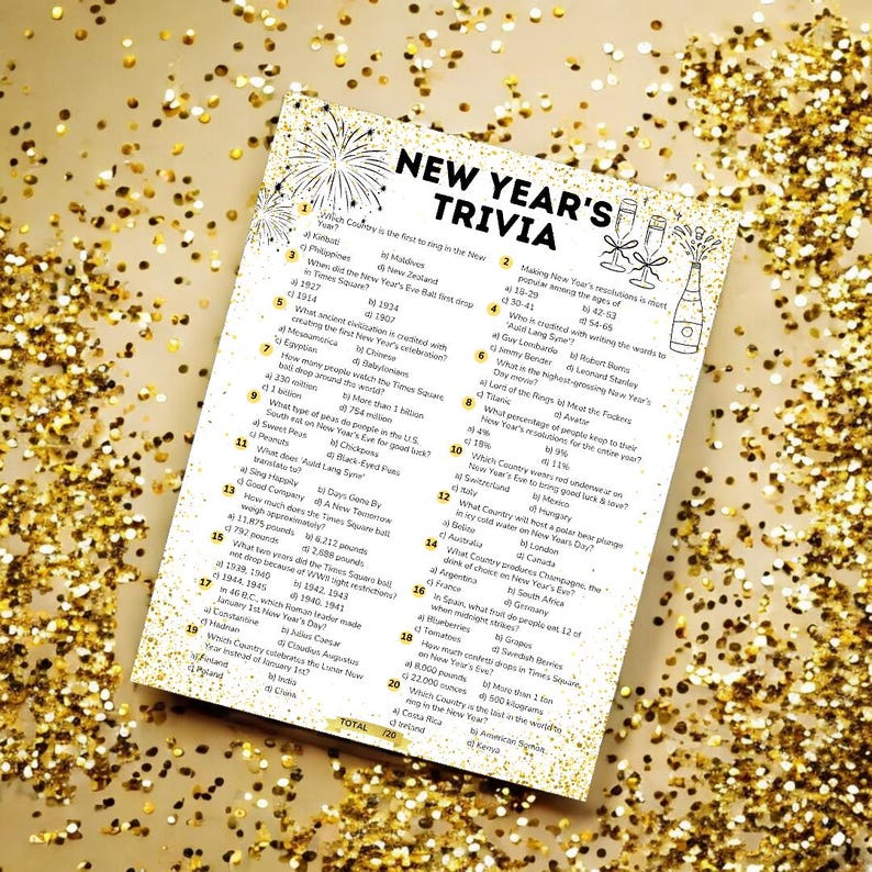 New Year's Eve Game, New Years Trivia Game, Printable New Years Decor ...
