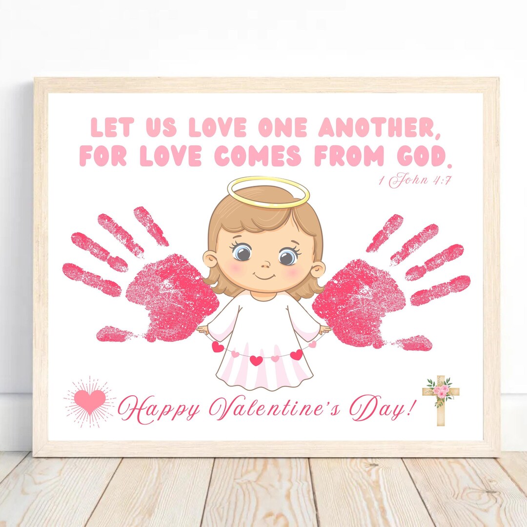 Valentines Day Handprint Art, Angel Christian Craft, Preschool Bible ...