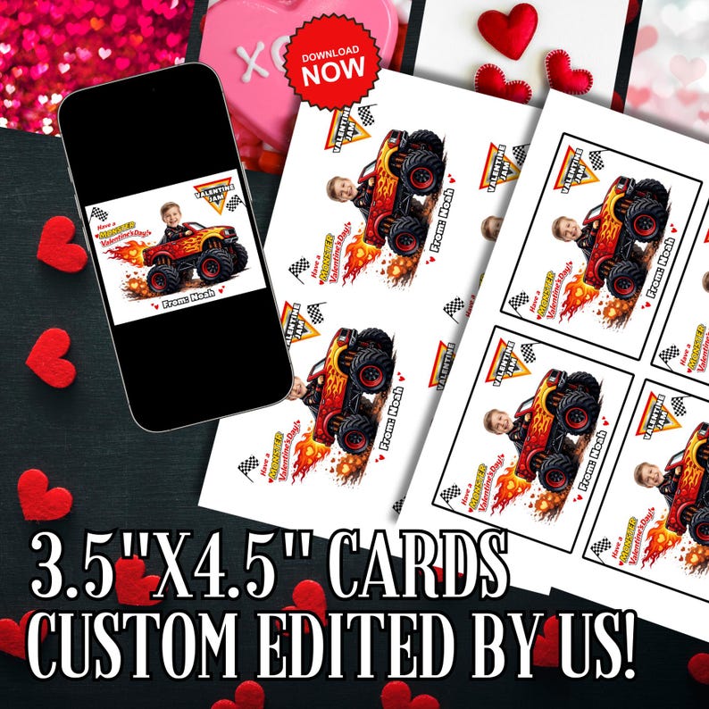 Monster Truck Valentines, Monster Truck Valentine's Cards, Classroom ...