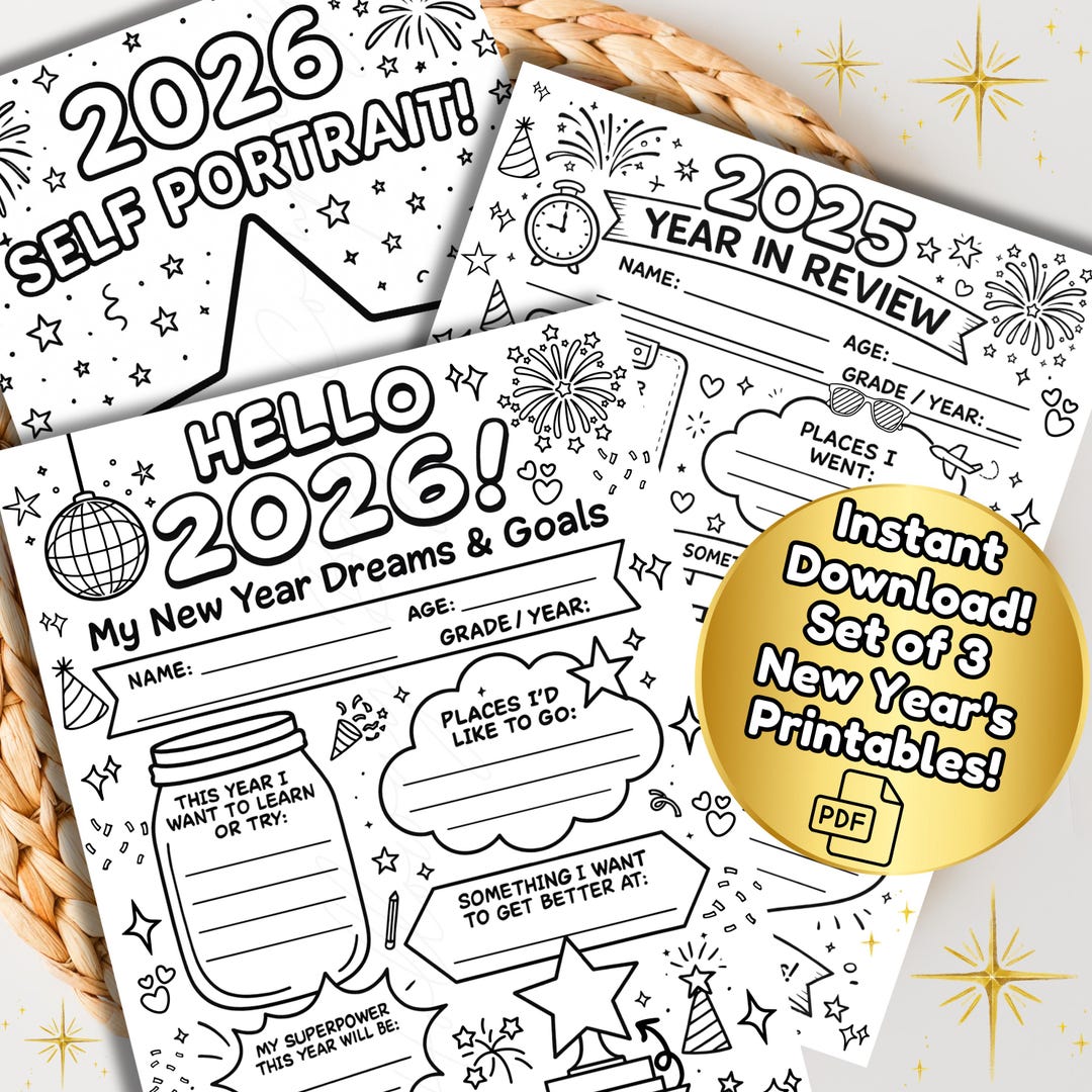 New Years Goals Resolution Printable for Kids, Year in Review Goals ...