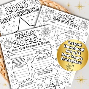 New Years Goals Resolution Printable for Kids, Year in Review Goals ...