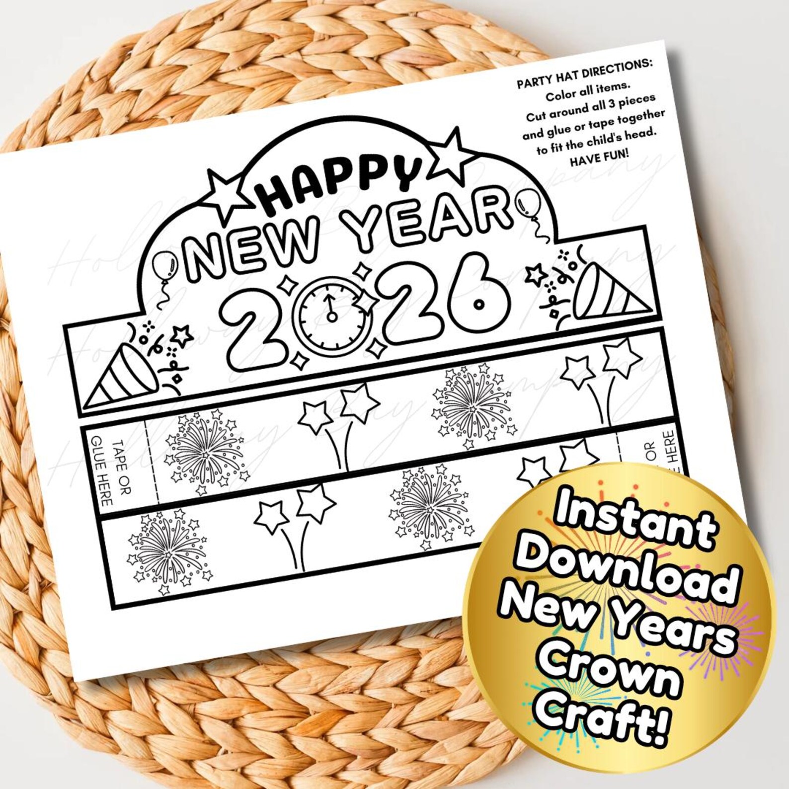 New Year Paper Hat 2026 New Year Paper Crown Printable, New Years Hat ...