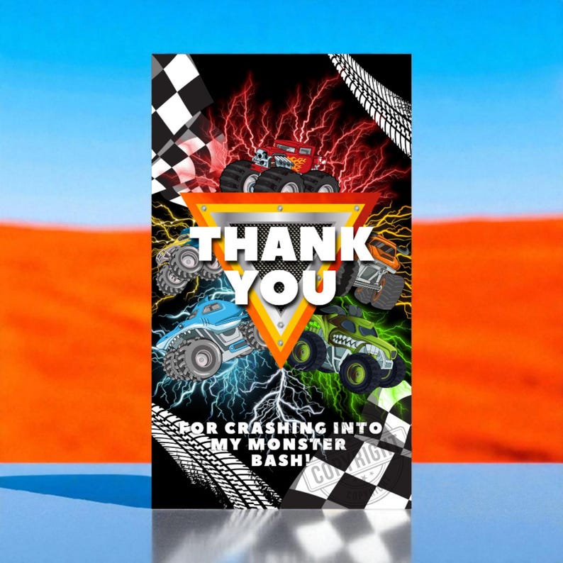 Monster Truck Thank You Tags, Monster Truck Thank You Cards, Monster ...